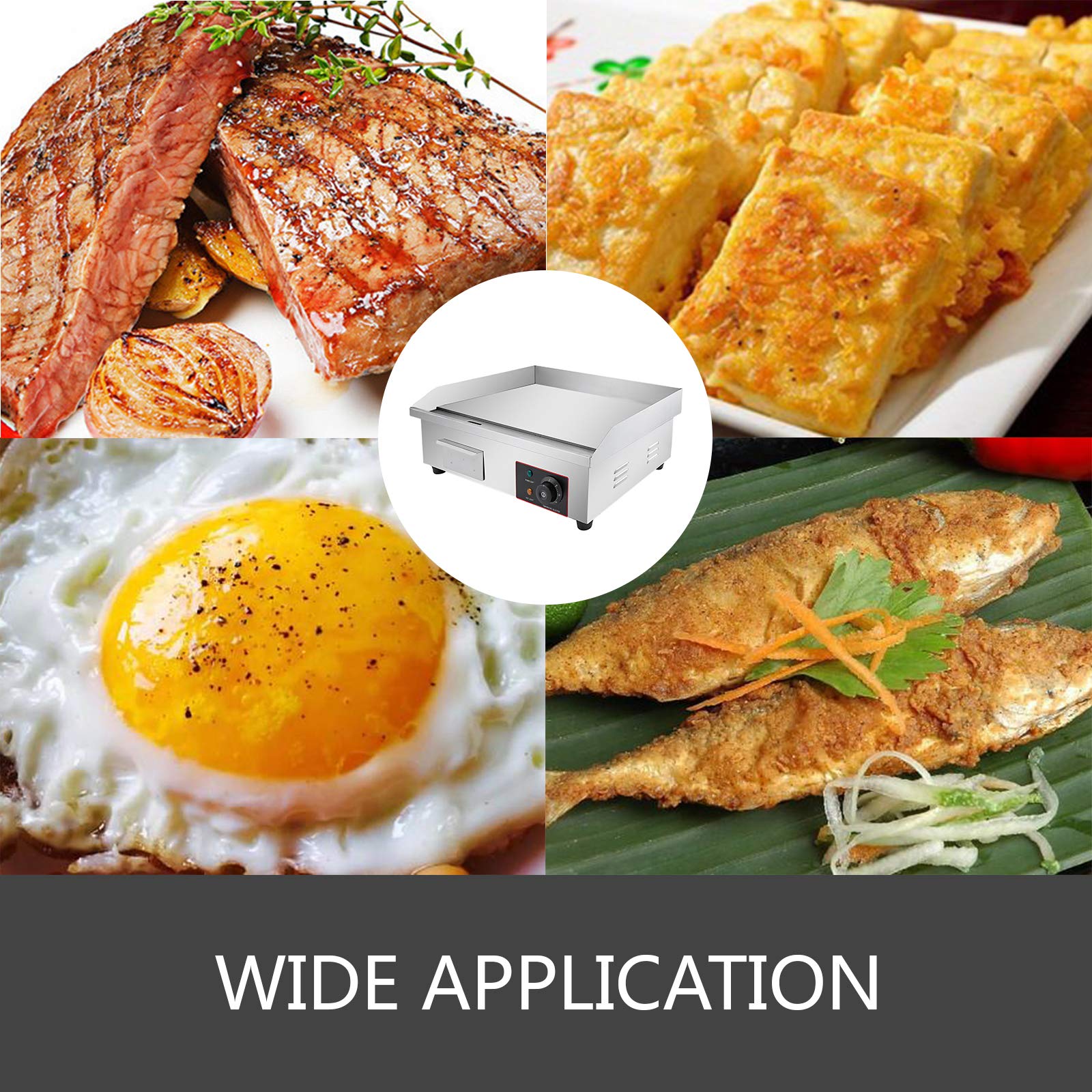VBENLEM 22" Commercial Electric Griddle,Electric Countertop Flat Top Griddle 110V 1600W,Non-Stick Restaurant Teppanyaki Stainless Steel Grill,Adjustable Temperature Control 122°F-572°F.