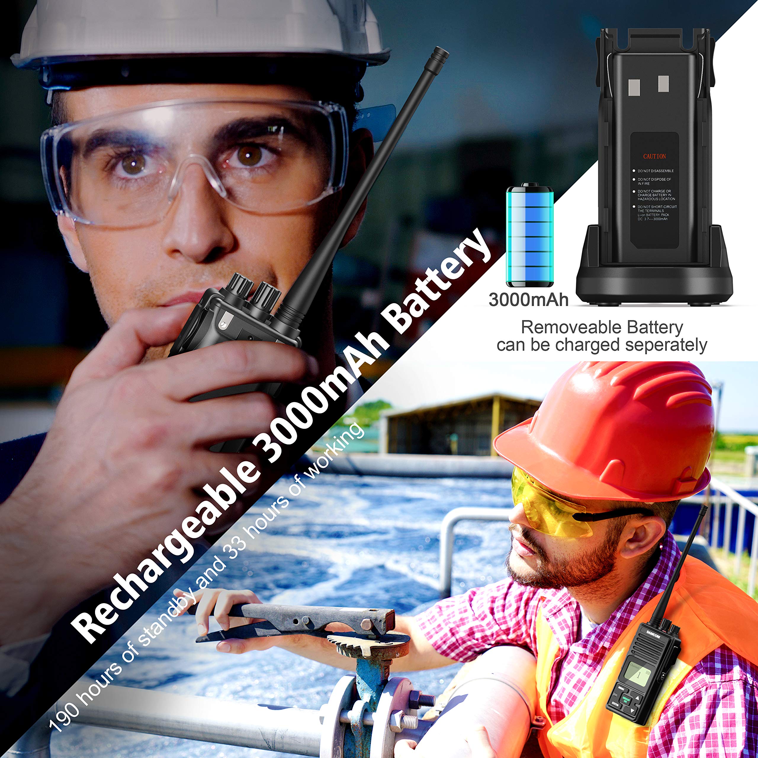 SAMCOM FPCN10A Two Way Radios Long Range 3000mAh Heavy Duty Walkie Talkies for Adults Rechargeable Handheld UHF 2 Way Radios with Earpieces Dual PTT for Biking Camping Hiking Hunting,3 Packs