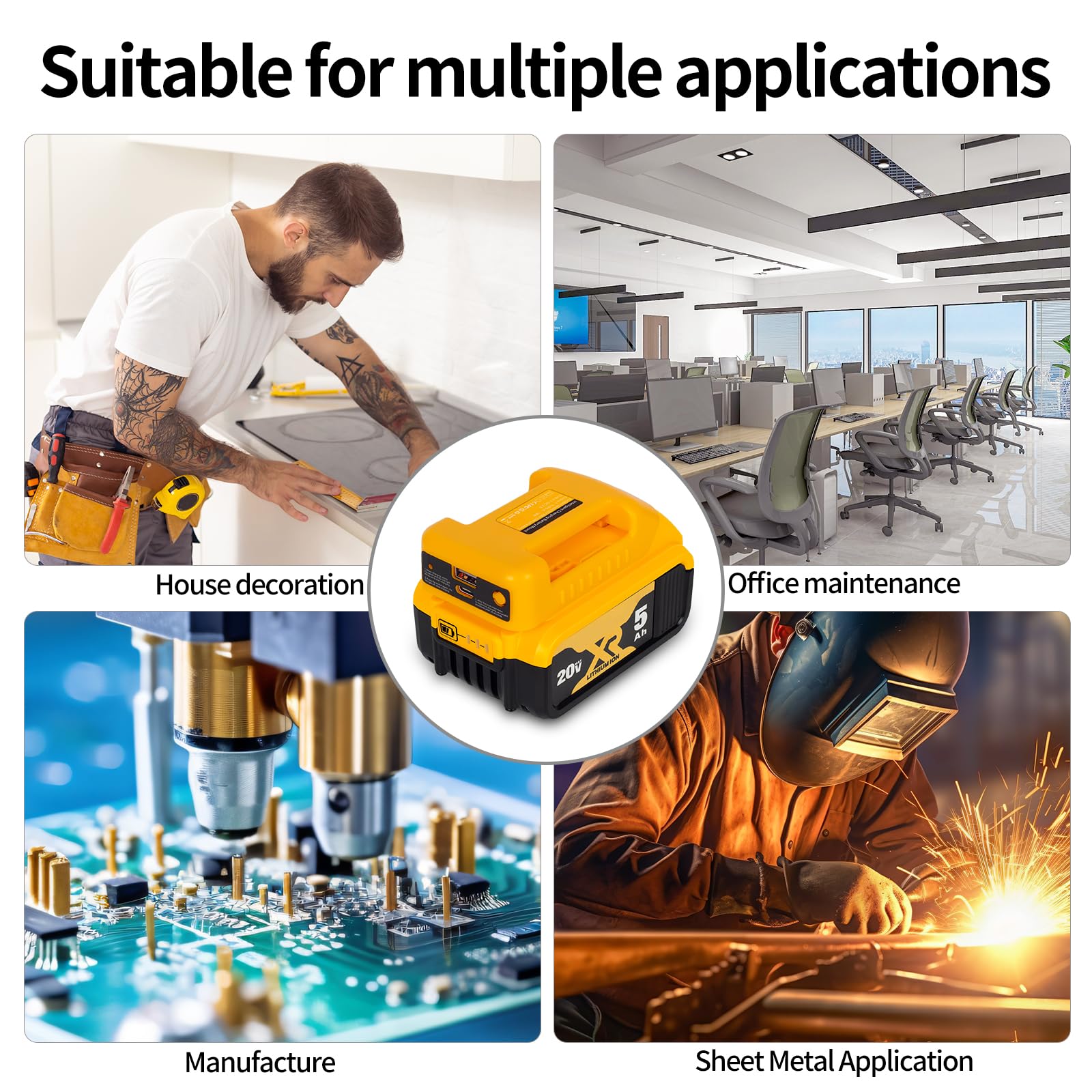 Battery Adapter Compatible with Dewalt 18V/20V Battery Adaptor with USB Charger & Type-C PD Power Source Charger for 20v 18V MAX Lithium Battery(Adapter Only)