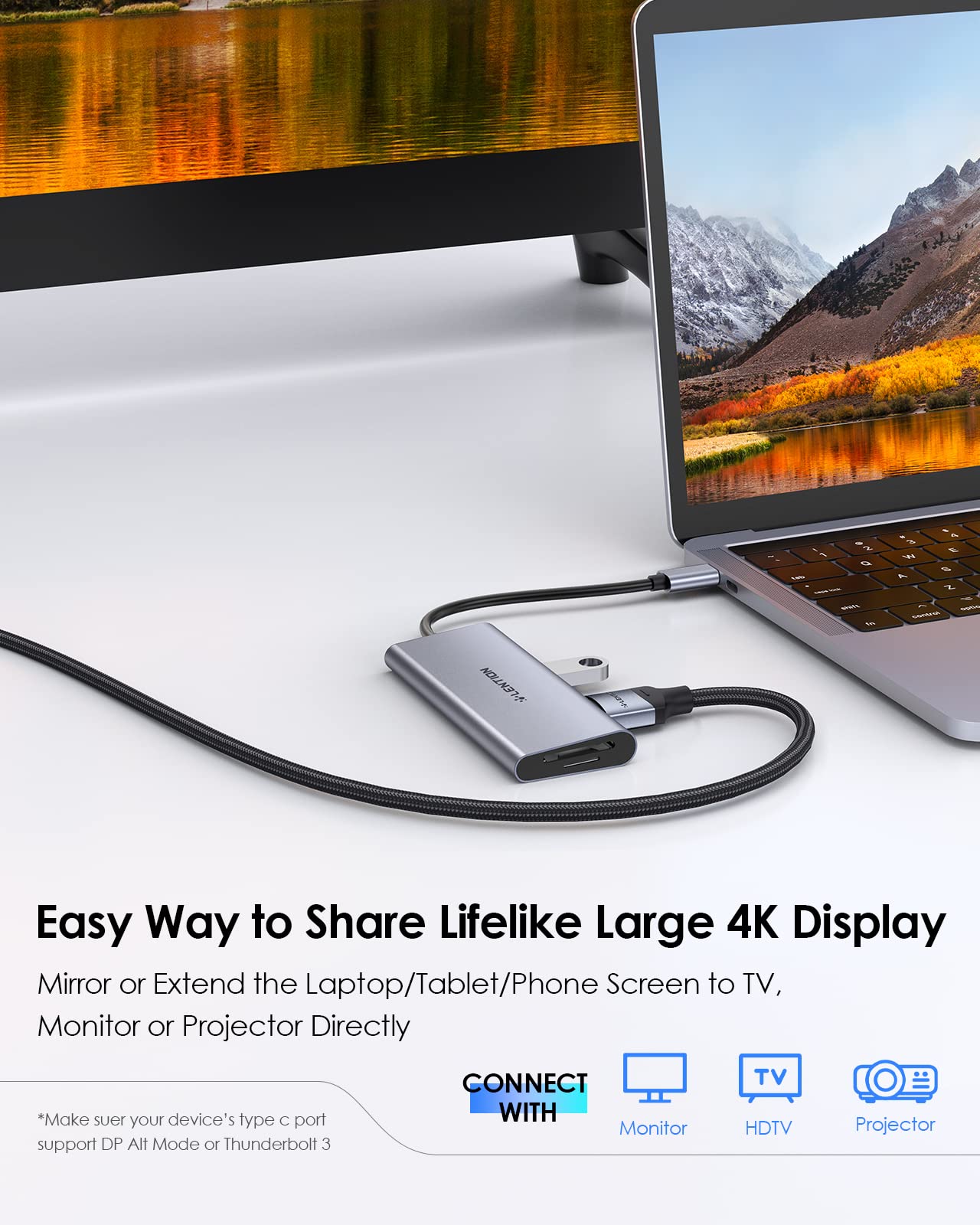 LENTION USB C Hub with 4K HDMI, 3 USB 3.0, SD/Micro SD 3.0 Card Reader, Compatible 2023-2016 MacBook Pro, New Mac Air/Surface, Chromebook, iPhone15 or More, Stable Driver Adapter (C34, Space Gray)