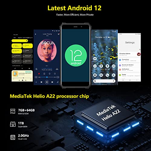 FOSSIBOT Rugged Smartphone, 10600mAh Battery, Android 12 7+64GB Rugged Phone, 24MP Rear Camera, 5.45" HD+ Compactness Cell Phone, 3.5W Loud Speaker, IP68 Waterproof Unlocked Phone, Dual SIM 4G, OTG