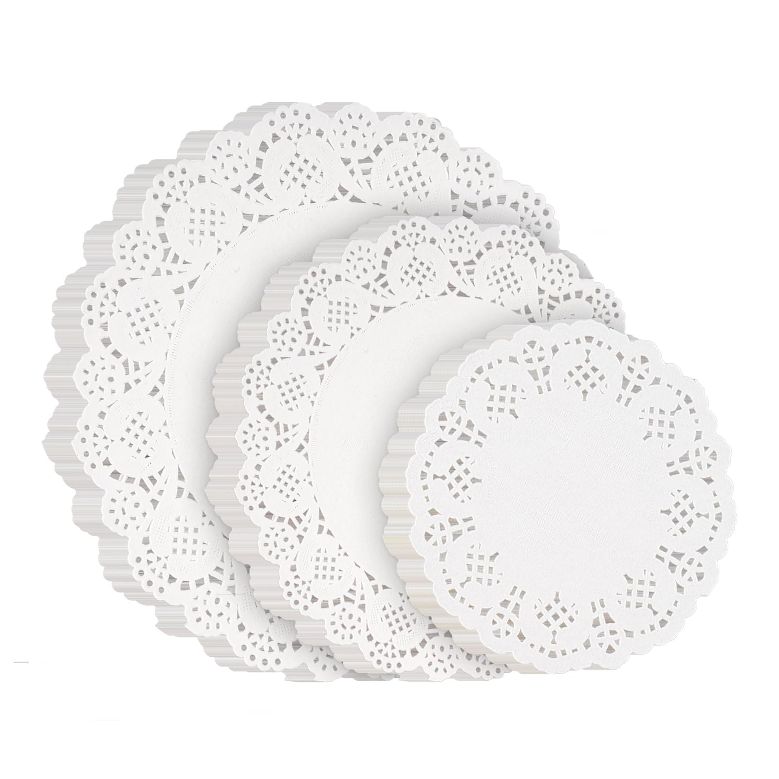 Svalor Paper Doilies Assorted Sizes, 4.5inch 6.5inch and 8.5 inch Doilies for Food, 99 Pieces Disposable Lace Paper Doilies for Tables, Round Paper Placemats Bulk for Cakes Desserts Crafts(White)