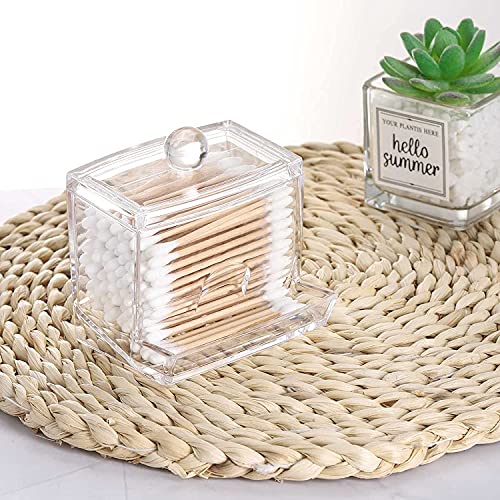 GOTOTOP Swab Storage Dispenser,Cotton Ball Holder, Plastic Cotton Swab Pad Storage Holder Box with Lid, Makeup Organizer Container for Bathroom Bedroom, Clear Organizer
