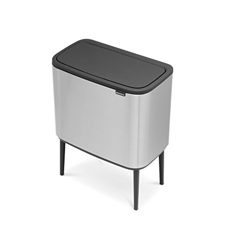 Brabantia 316227 Bo Touch Trash Can, with 2 Inner Buckets, 3 + 6 gallon/11 + 23 Litre Bo Trash Can, Matt Steel Fingerprint Proof, Box Touch Bin, with 2 Inner Buckets, 11 + 23 Litre