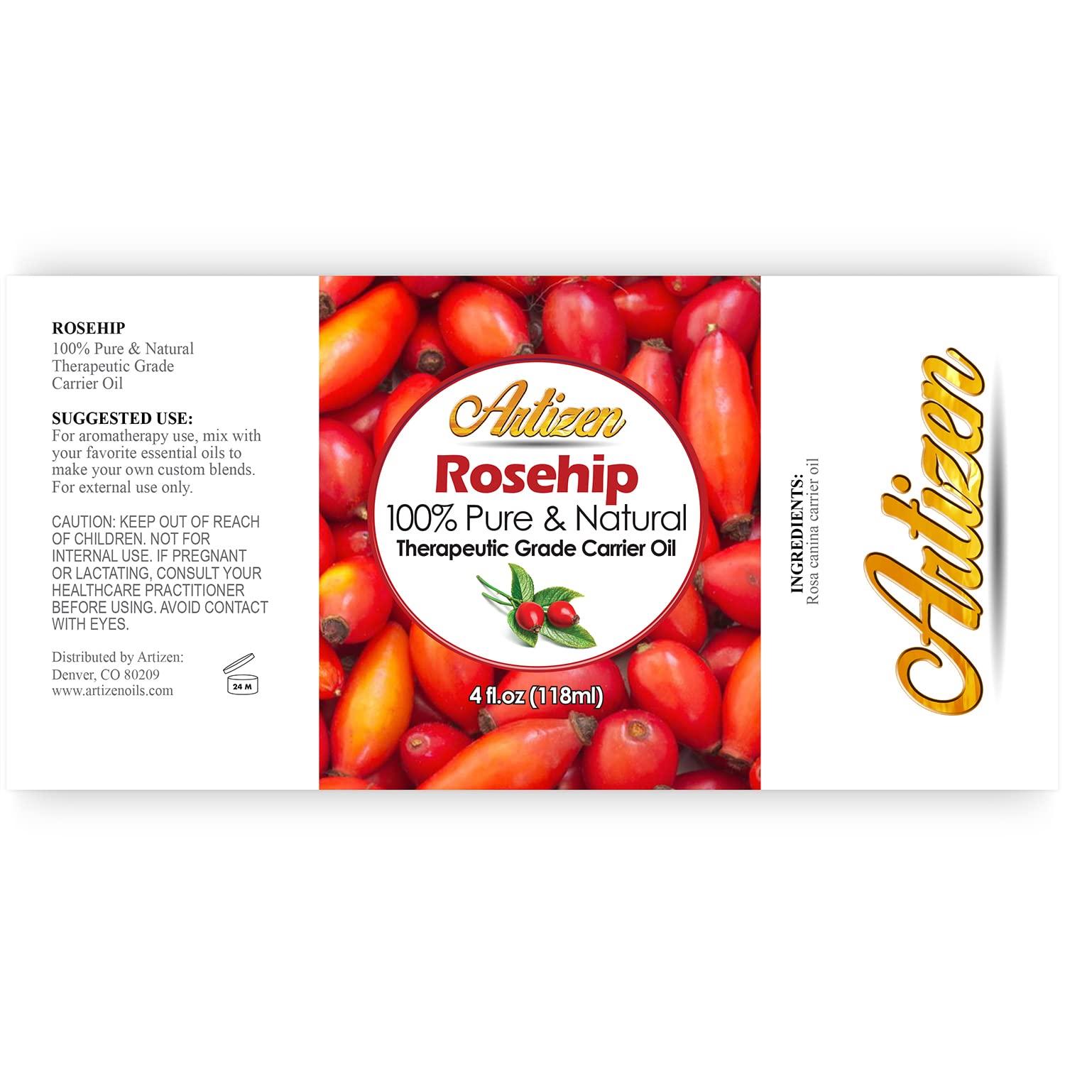 Artizen Cold Pressed Rosehip Oil - Pure, Therapeutic Grade for Skin, Hair & Nails, Ance Dropper Included - 4 fl oz