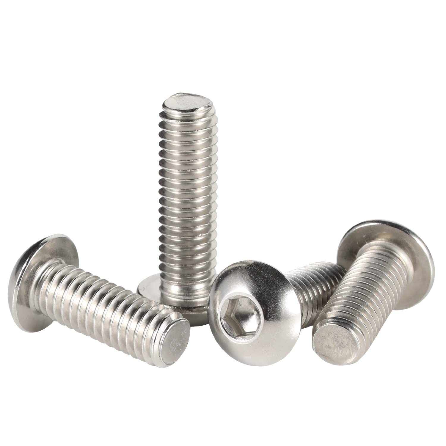 M6-1.0 x 12mm Button Head Socket Cap Screws, Allen Socket Drive, Stainless Steel 18-8, Bright Finish, Quantity 25