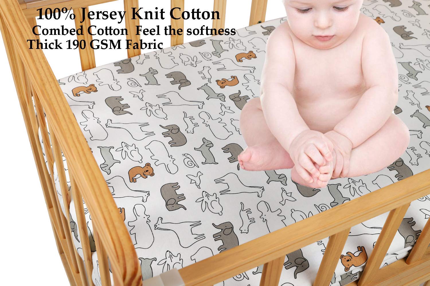 Jersey Cotton Bassinet Sheet Set 3 Pack Fitted Cradle Sheets, Ultra Soft Stretch 190 GSM, for Baby Boy, Universal Fit Rectangle Oval Hourglass Bassinet Mattress, Dinosaur Elephant Koala