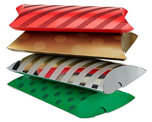 American Greetings Pillow Gift Boxes for Christmas and All Holidays, Multicolored Polka Dots and Stripes (4 Boxes)