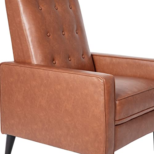 Flash Furniture Erza LeatherSoft Button Tufted Pushback Recliner, Mid-Century Modern Recliner Chair for Residential and Commercial Use, Cognac Brown