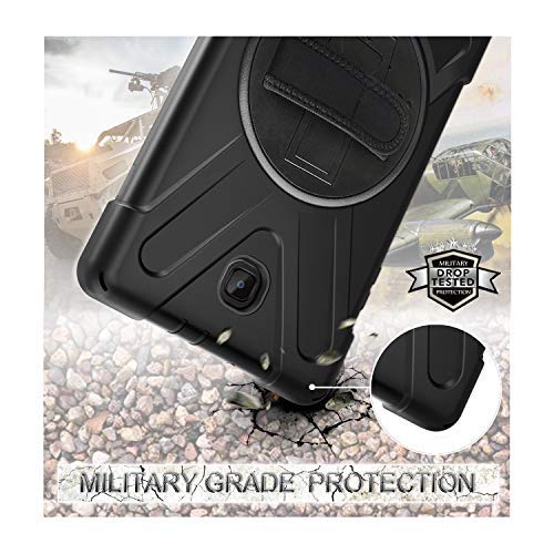 KIQ Shield Series for Samsung Galaxy Tab A 8.0 Case 2018, Shockproof 360 Rotatable W/Kickstand Hand Strap Shoulder Cover for Galaxy Tab SMT387v Tab A Verizon Case 8.0 (Black)