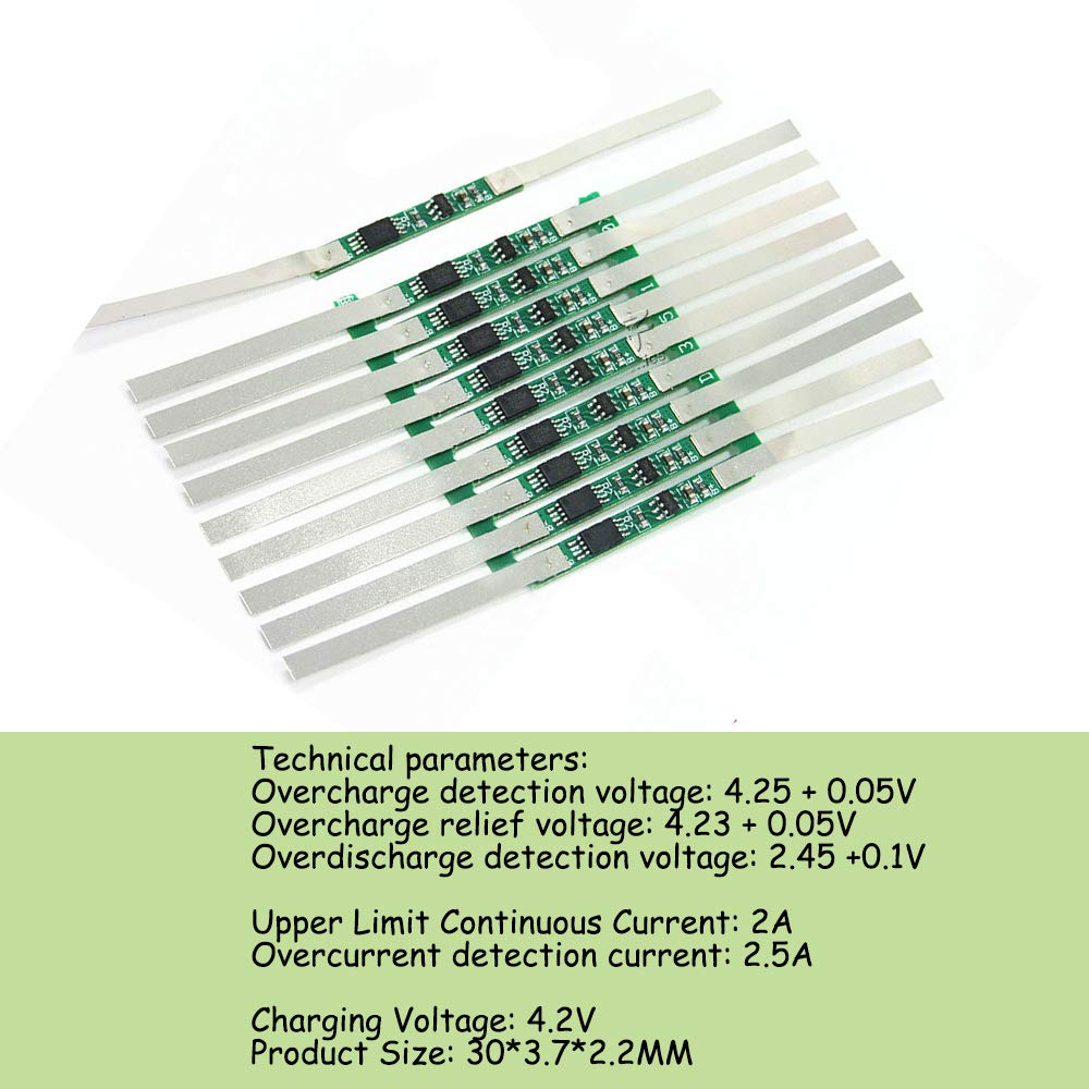 KOOBOOK 10pcs 3A BMS Protection Board with Solder Belt for 1S 3.7V 18650 Li-ion Lithium Battery Cell Kit