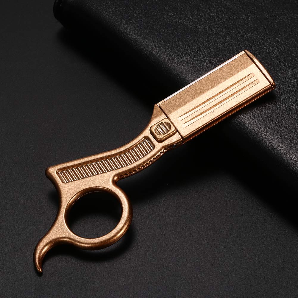 Yintal Men Shaving Straight Razor,Barber Tools Salon Manual Shaver Beard Hair Trimmer razors,Metal Replaceable Blades Clipper Holder (Gold)