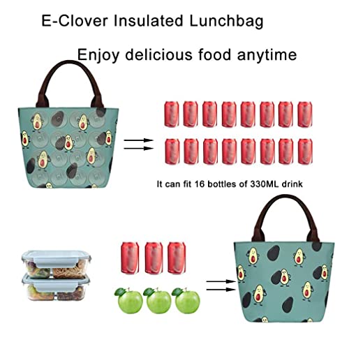 E-Clover Lunch Box for Women Insulated Lunch Bag Reusable Lunchbox Cooler Bags for Office Work Beach Travel Avocado Gifts