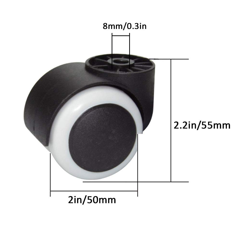 KDDEON Set of 5 Caster Wheels,M8 Rodless Casters,2in/50mm Swivel Castor,Furniture Caster,Office Chair Caster Wheels,125kg Load Capacity,Easy to Install