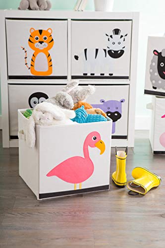 E-Living Store Collapsible Storage Bin Cube for Bedroom, Nursery, Playroom and More 13x13x13" - Flamingo