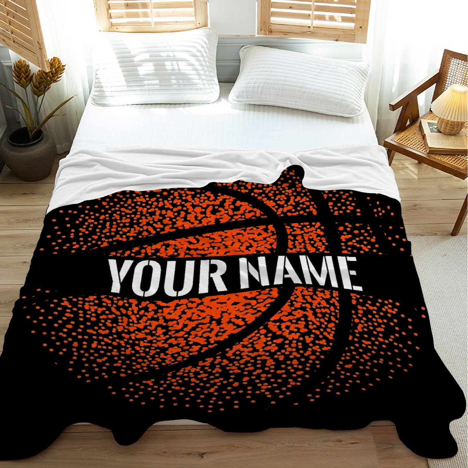 Personalized Basketball Blanket with Name, Custom Basketball Blanket with Text, Basketball Blanket Gift for Teen Girl, Super Soft, Medium Size 60" x 50"