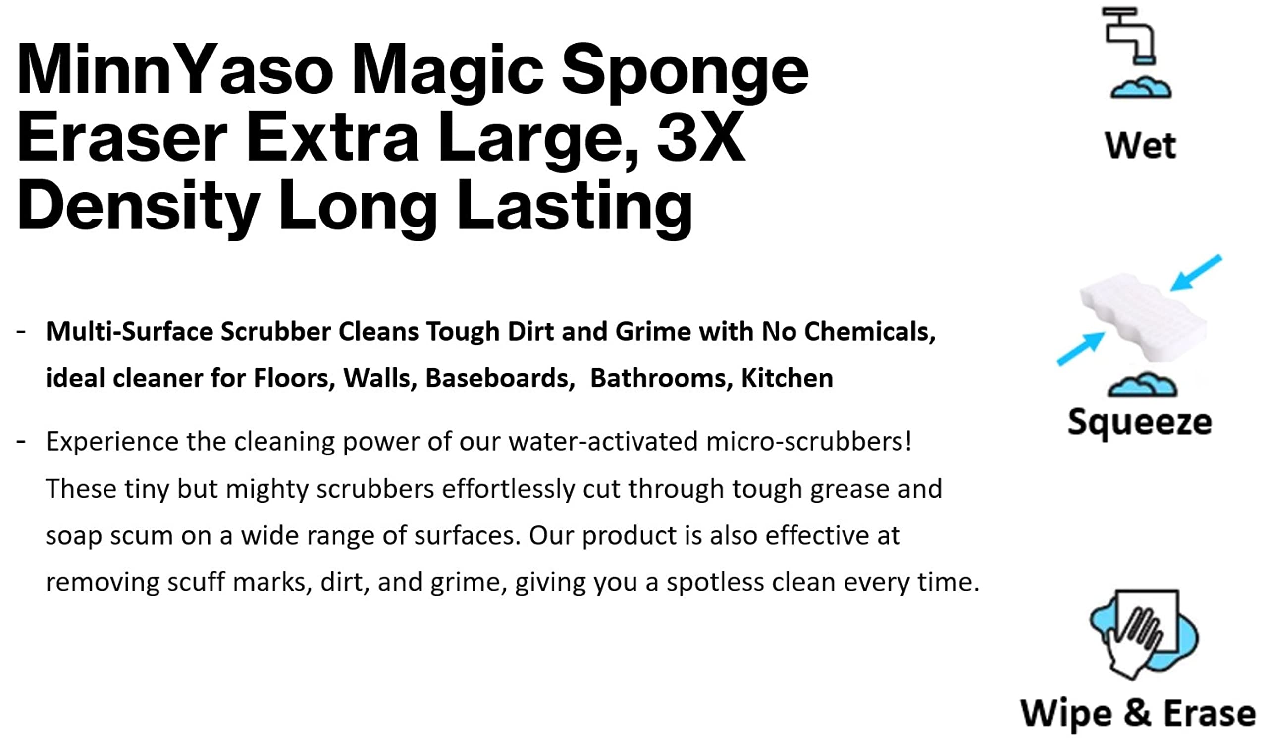 20 Pack Magic Sponge Eraser Extra Large Extra Thick Long Lasting, Premium Magic Erasing Sponges in Bulk - Multi Surface Power Eraser Cleaning Pads– Kitchen, Bathtub, Floor, Baseboard, Bathroom, Walls