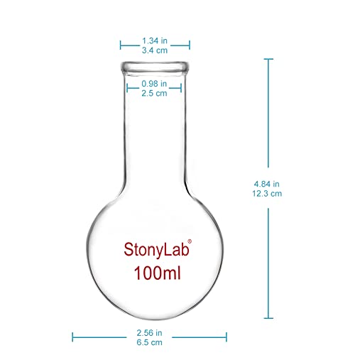 StonyLab Glass 100 ml Long Neck Round Bottom Flask, Borosilicate Glass Heavy Wall Round Bottom Boiling Flask RBF with Long Neck, 100ml