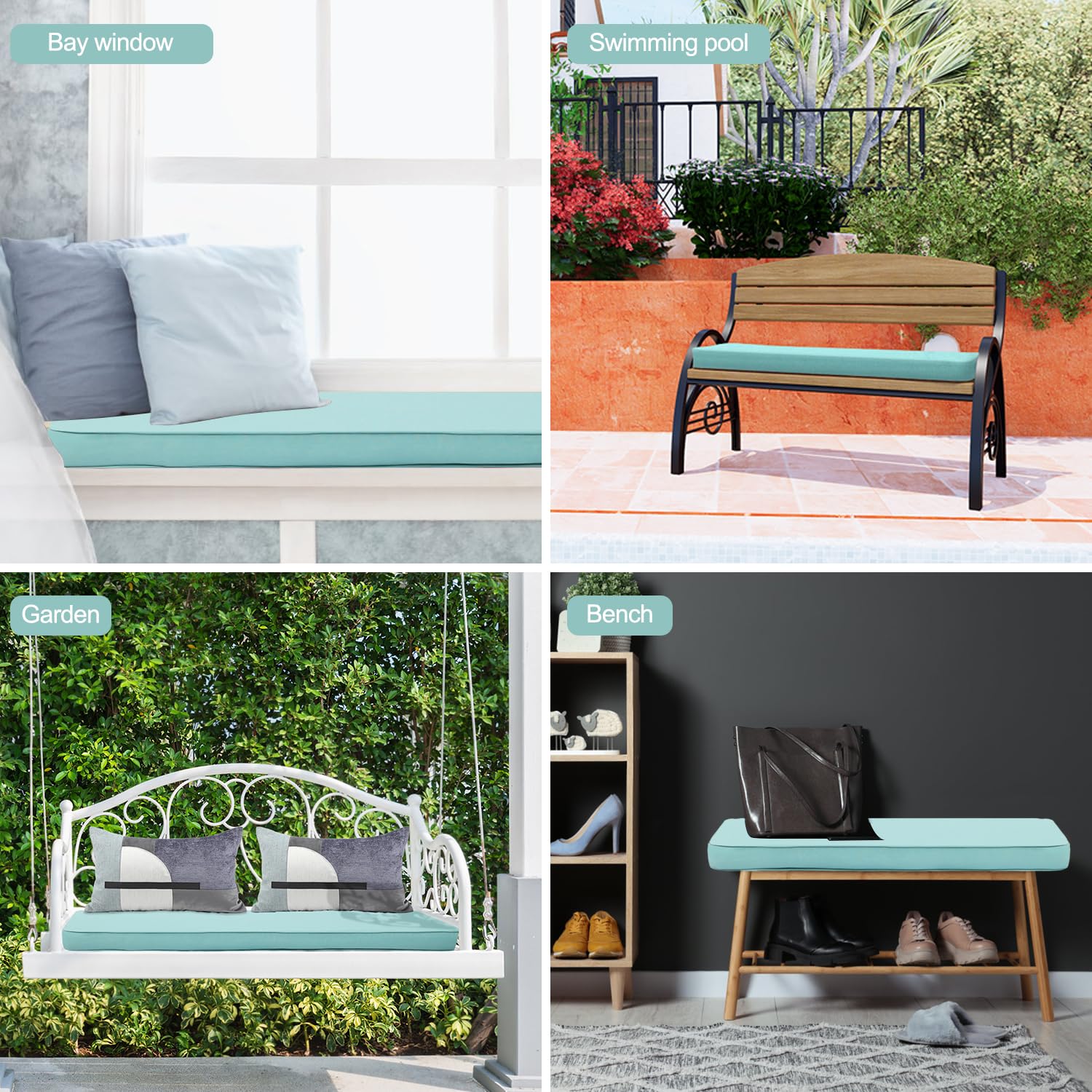 Aoodor Patio Bench Cushion Outdoor Olefin Fabric Slipcover Sponge Foam - Beige
