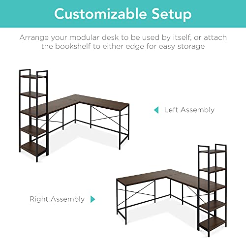 Best Choice Products L-Shaped Corner Computer Desk, Large Study Workstation Furniture w/Multifunctional 5-Tier Open Storage Bookshelves, Custom Setup for Home, Office - Brown/Black