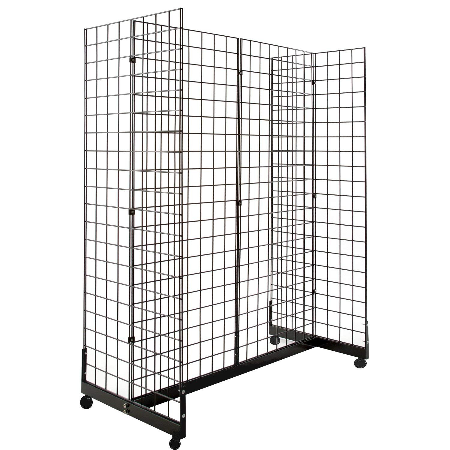 Only Hangers Gridwall Panel Display Fixture with Gondola Base - Black Grid Gondola Unit with Casters