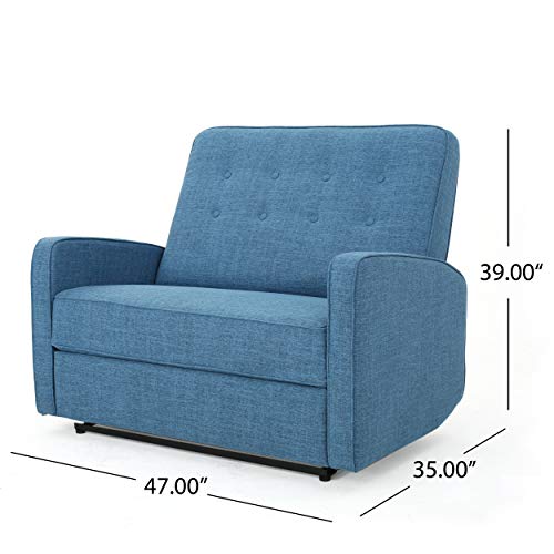 GDFStudio Christopher Knight Home Calliope Buttoned Fabric Reclining Loveseat, Muted Blue / Black