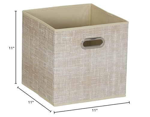 Household Essentials 6 Pack Fabric Storage Bins with Handle, Tan Mix