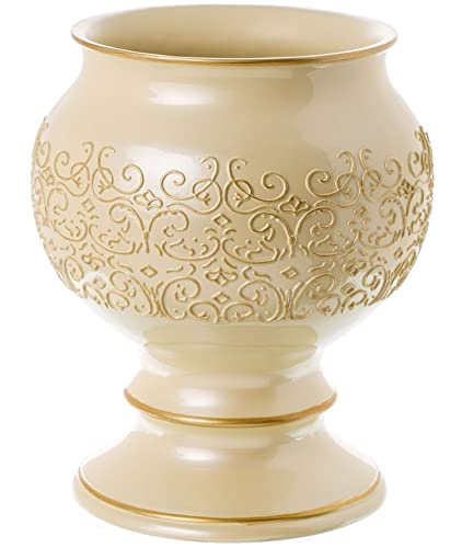 Creative Scents Bathroom Trash Can â Decorative Wastebasket - Durable Resin Waste Paper Basket - Space Friendly Bath Rubbish Dust Bin, Gold and Beige Bathroom Accessories (Shannon Style)