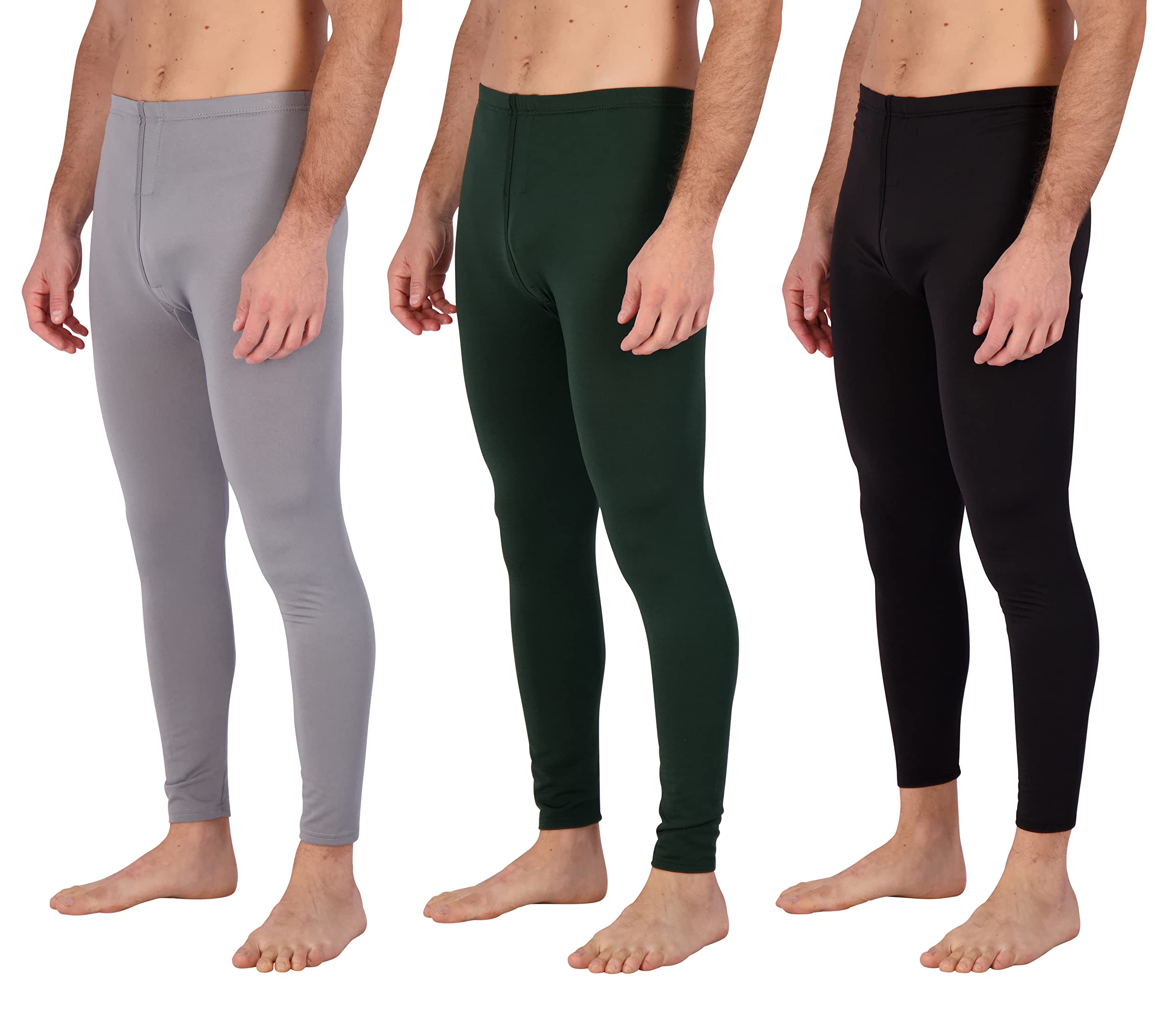 3 Pack:Mens Thermal Underwear Base Layer Fleece Lined Fly Long Johns Bottom Pants Warm Long Johns Compression Underpants cold tights leg warm termicos hombre Leggings Training Tights Snow- Set 2, XXL