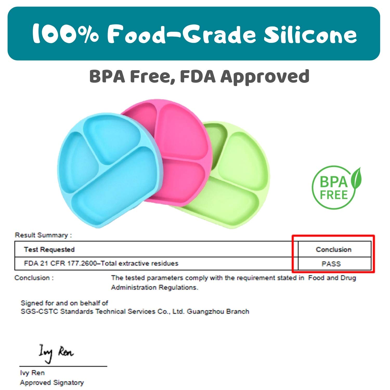 Silikong Suction Plate for Toddlers | BPA Free, 100% Food-Grade Silicone | Microwave, Dishwasher and Oven Safe | Stay Put Divided Baby Feeding Plates
