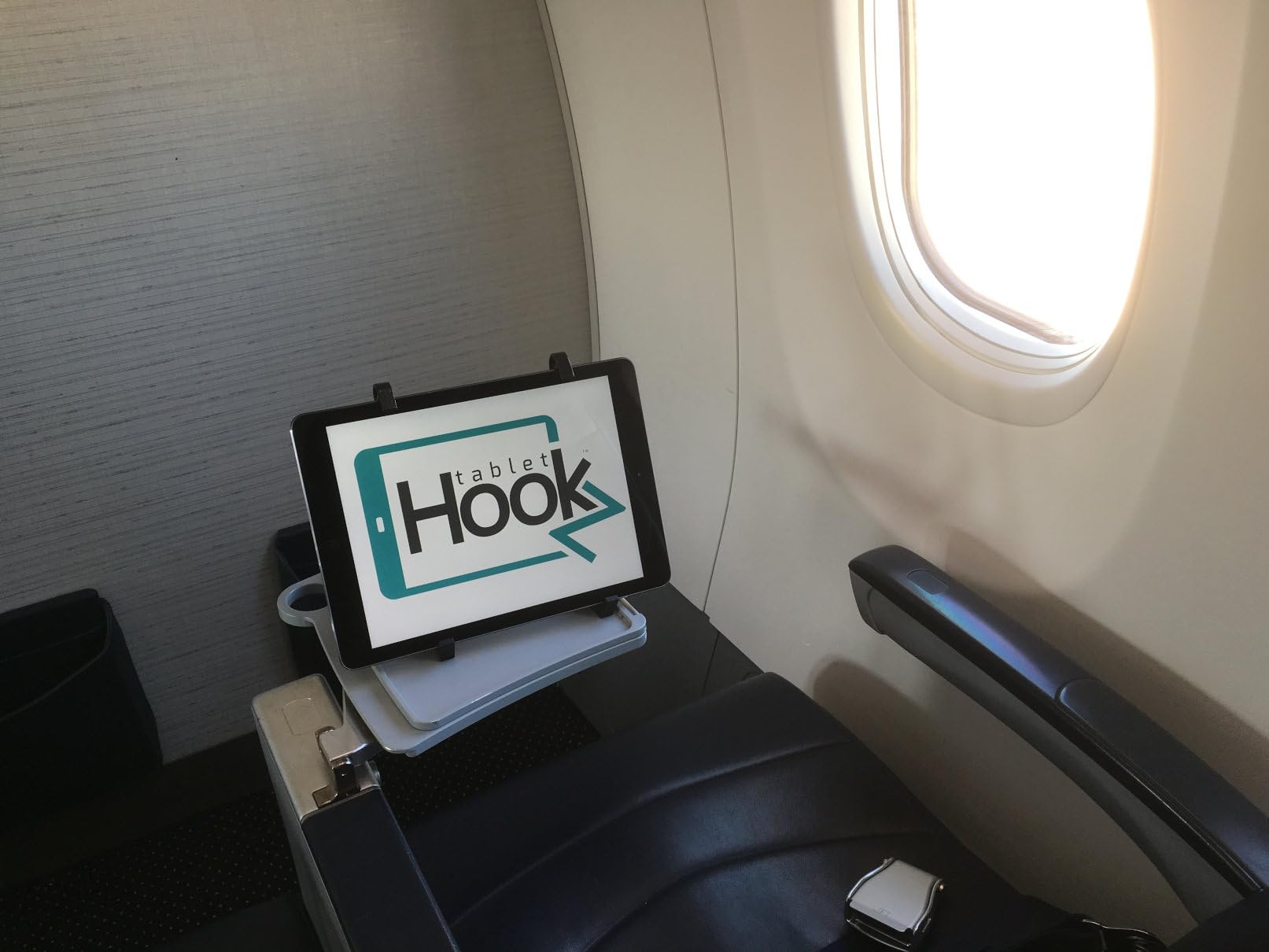 TabletHookz Plane, Train, car Phone and Tablet seat Back Holder, Table Clip and Phone Stand v2 Include securing Feature to Keep Your Device Secure, Compatible with iPhone, iPad, Tablets, Readers