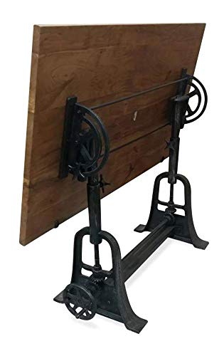Rustic Deco Industrial Architect's Office Desk - Adjustable Crank Cast Iron Base - Tilt Top