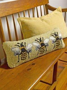 Chandler 4 Corners Artist-Designed Bumblebee Hand-Hooked Wool Decorative Throw Pillow (8β x 24β) Farm & Garden Pillow for Couches & Beds - Low Maintenance - Queen Bee, Honey Bee Lumbar Pillow