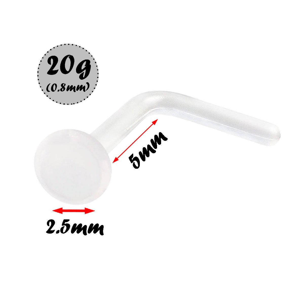 3Pcs L Shaped Nose Ring 18g Surgical Stainless Steel And 20g Retainer Nostril Piercing Studs Jewelry 2.5mm Clear Crystal
