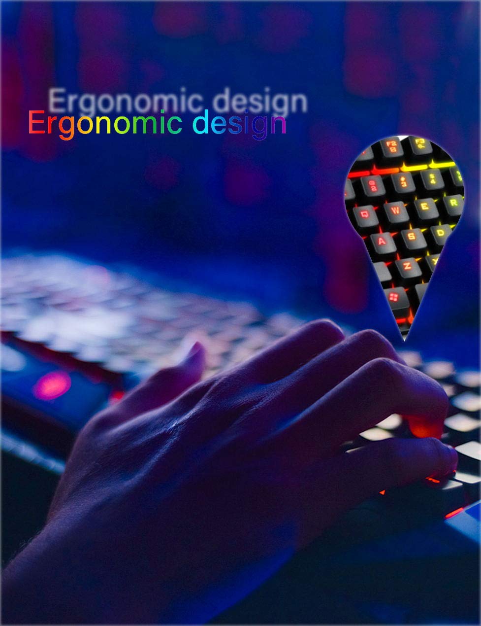 look see Backlight Keyboard with Optics Mouse Gaming Rainbow Multi-Color LED Backlit USB Interface Teclado Mechanical Feeling for PC, MAC,