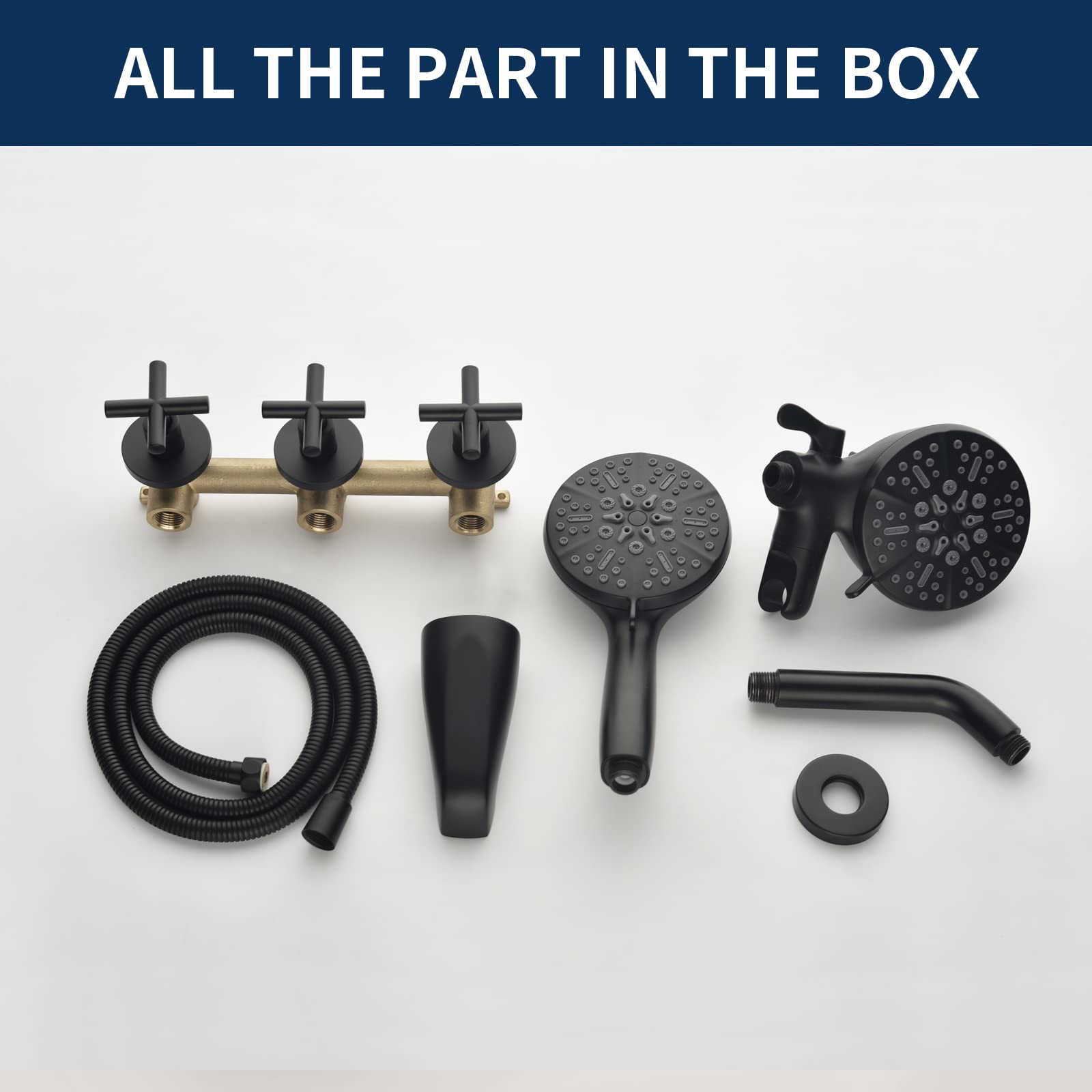 3 Handle Shower Faucet Set with Tub Spout Bathtub Shower Faucet Combo Set Shower System Complete Tub and Shower Trim Kit Matte Black Wall Mounted Shower Fixtures