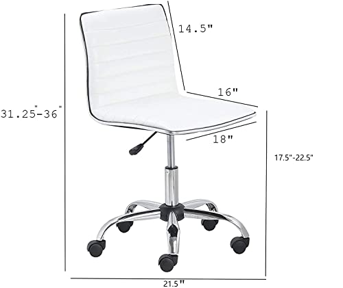 BTEXPERT BTExpert Swivel Mid Back Armless Ribbed Designer Task Chair Leather Soft Upholstery Office Chair - White