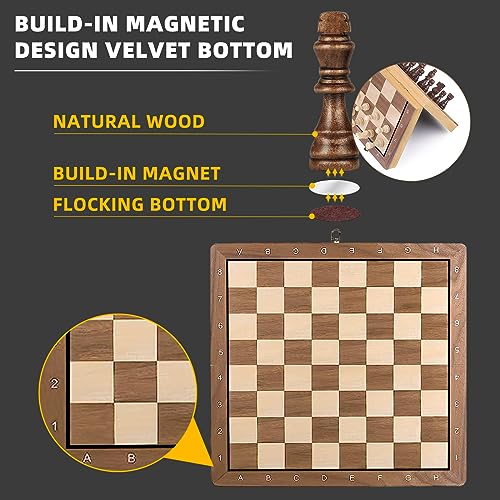 Chess Set-Magnetic Wooden Chess Set|Chess Board Board with alphanumeric|with 2 Extra Queens,Folding Board|Portable Travel Chess Set|Chess Sets for Adults|Chess Set for Kids