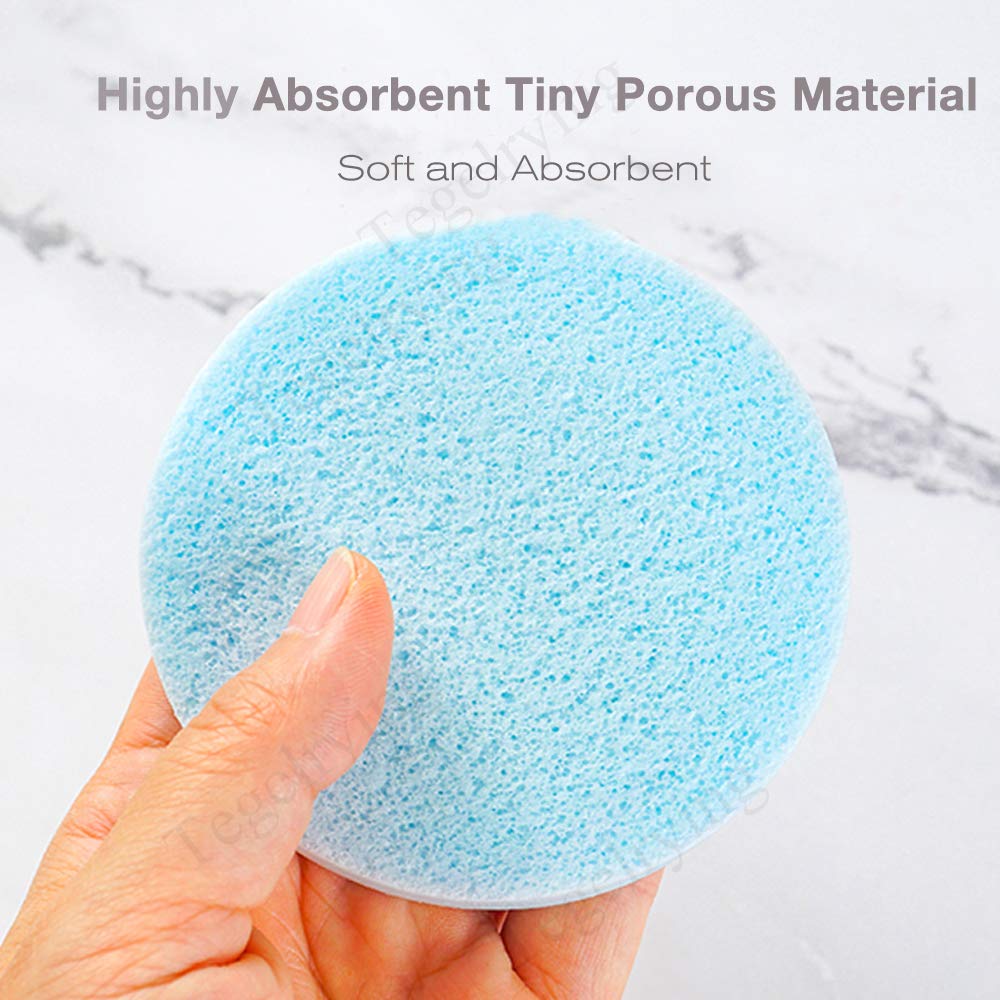 Facial Sponge Compressed,60 Pcs PVA Professional Makeup Removal Wash Round Face Sponges Spa Pads Exfoliating Cleansing for Women,Blue