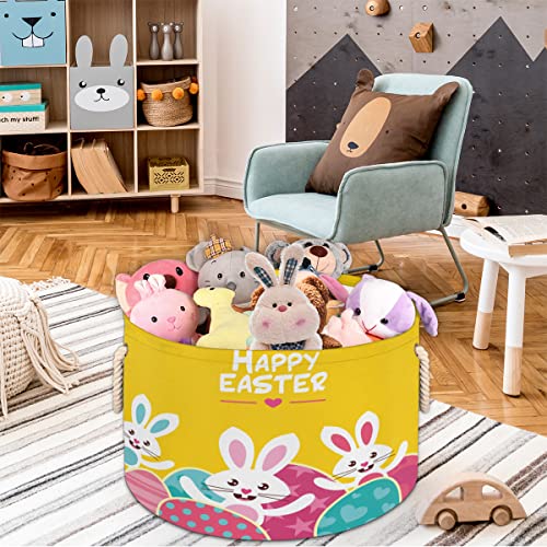 Easter Bunny Rabbit Eggs (13) Large Round Baskets for Storage Laundry Baskets with Handles Blanket Storage Basket for Bathroom Shelves Bins for Organizing Nursery Hamper Girl Boy