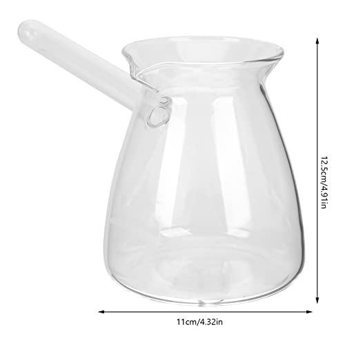 450ML Borosilicate Glass Turkish Coffee Pot Stovetop Tea Maker with Handle Heat Resistant Milk Warmer Hot Chocolate or Butter Melting Pot for Home