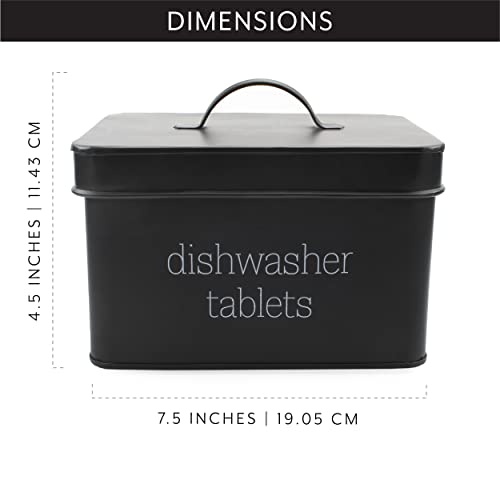 AuldHome Black Dishwasher Pod Holder, Tablet Container; Enamelware Kitchen Storage Tin with Lid