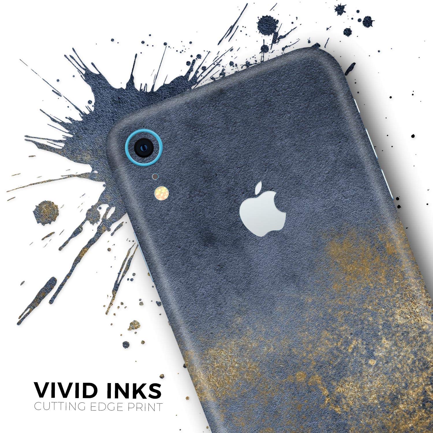 Design Skinz Navy Gold Foil v6 Protective Vinyl Decal Wrap Skin Cover Compatible with The Apple iPhone XR (Screen Trim & Back Glass Skin)