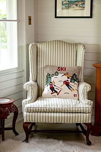 Chandler 4 Corners Artist-Designed Ski Hand-Hooked Wool Decorative Throw Pillow (18β x 18β) Ski Pillow for Couches & Beds - Easy Care & Low Maintenance - Square Winter Pillow for Cabins & Lodges