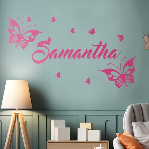 Cryptonite Butterflies Baby Room Decor | Custom Name Wall Decal | Available In Three Sizes | Ready To Use | Fully Customizable With Name, Color, Design And Size | Non-Toxic | Wall Decor Easy To Apply Nursery Wall Decal (Wide 22"x 14" Height)