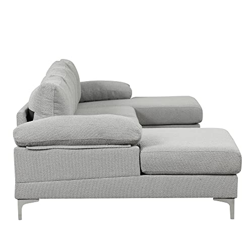 Casa Andrea Milano Modern Large Boucle U-Shape Sectional Sofa, Double Extra Wide Chaise Lounge Couch, Light Grey