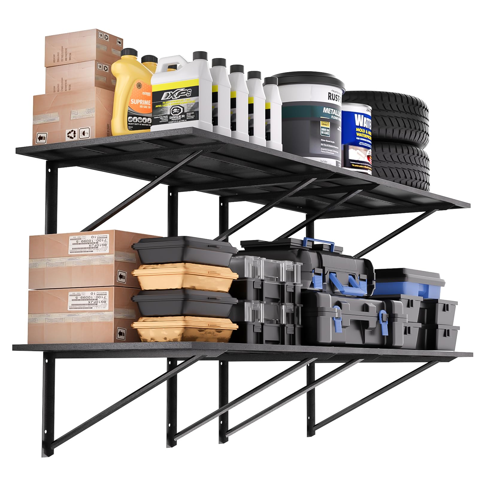 AbyssZen 2Pack 2x6ft Garage Shelving, New Upgraded Whole Iron Plate Structure, 24“ by 72” Wall Shelf Garage Storage Rack Floating Shelves, 800 LBS Weight Capacity Floating Shelves