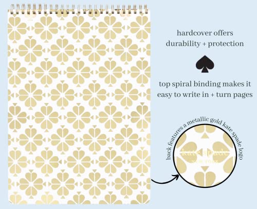 Kate Spade New York Large College Ruled Notebook, Top Spiral Notebook with 160 Pages, 11.75" x 8.5" Writing Pad, Gold Spade Floral