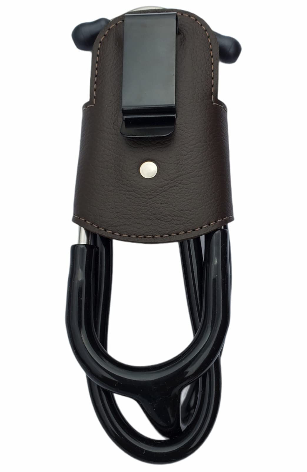 Stethoscope Holder pro with Clip,Handmade in USA Genuine Leather .Perfect for Physicians, Nurses, EMT, Medical Nursing Student (Brown).