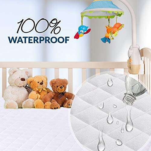 Crib Mattress Protector Waterproof β Bamboo Quilted Ultra Soft White Terry Fitted Sheet Style (Crib)